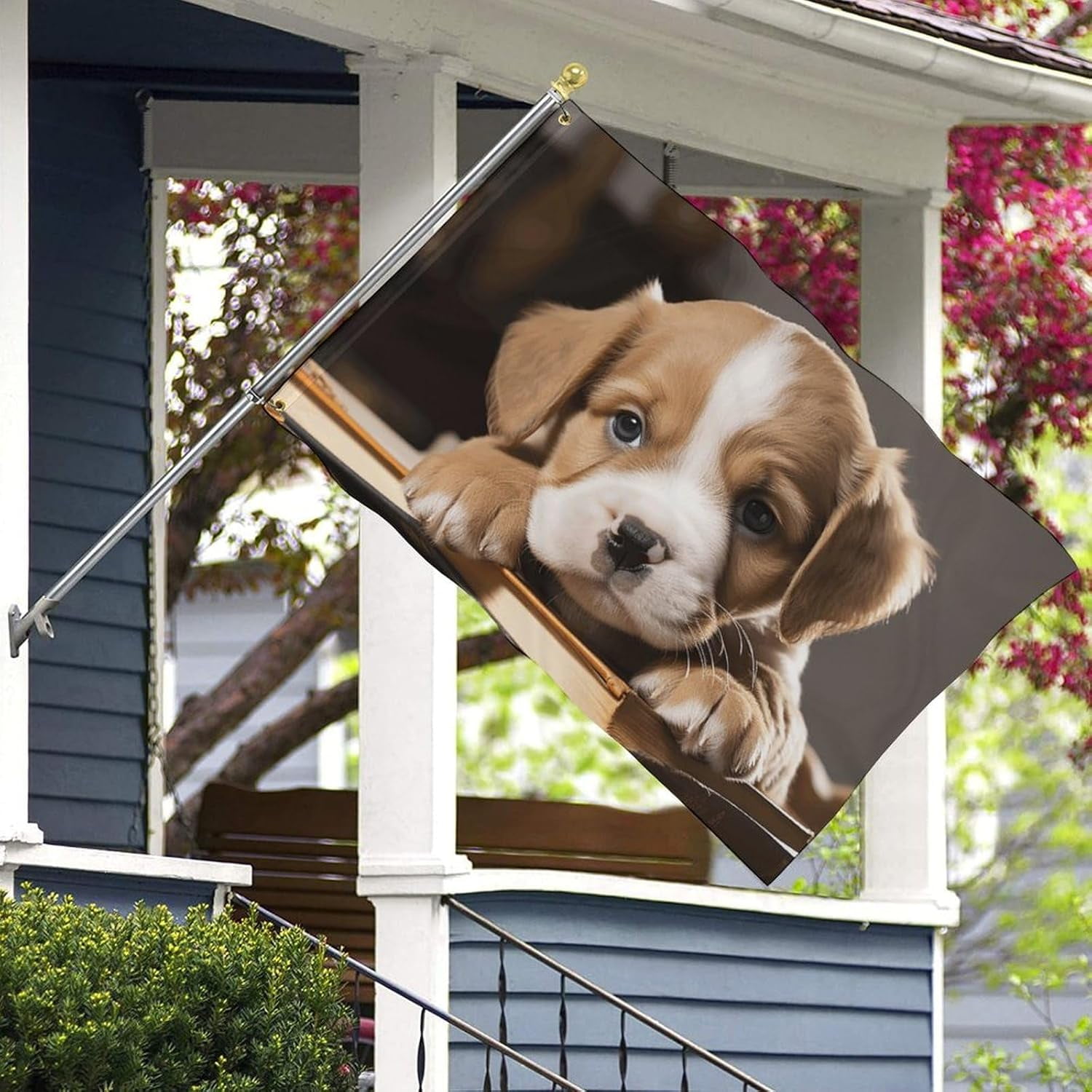 Double Sided Puppy Dog with Book Garden Yard Flags in Greeting Banner ...