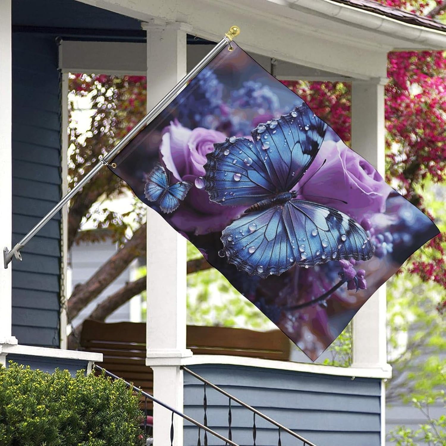Double Sided Purple Rose with Beautiful Butterfly Garden Yard Flags in ...