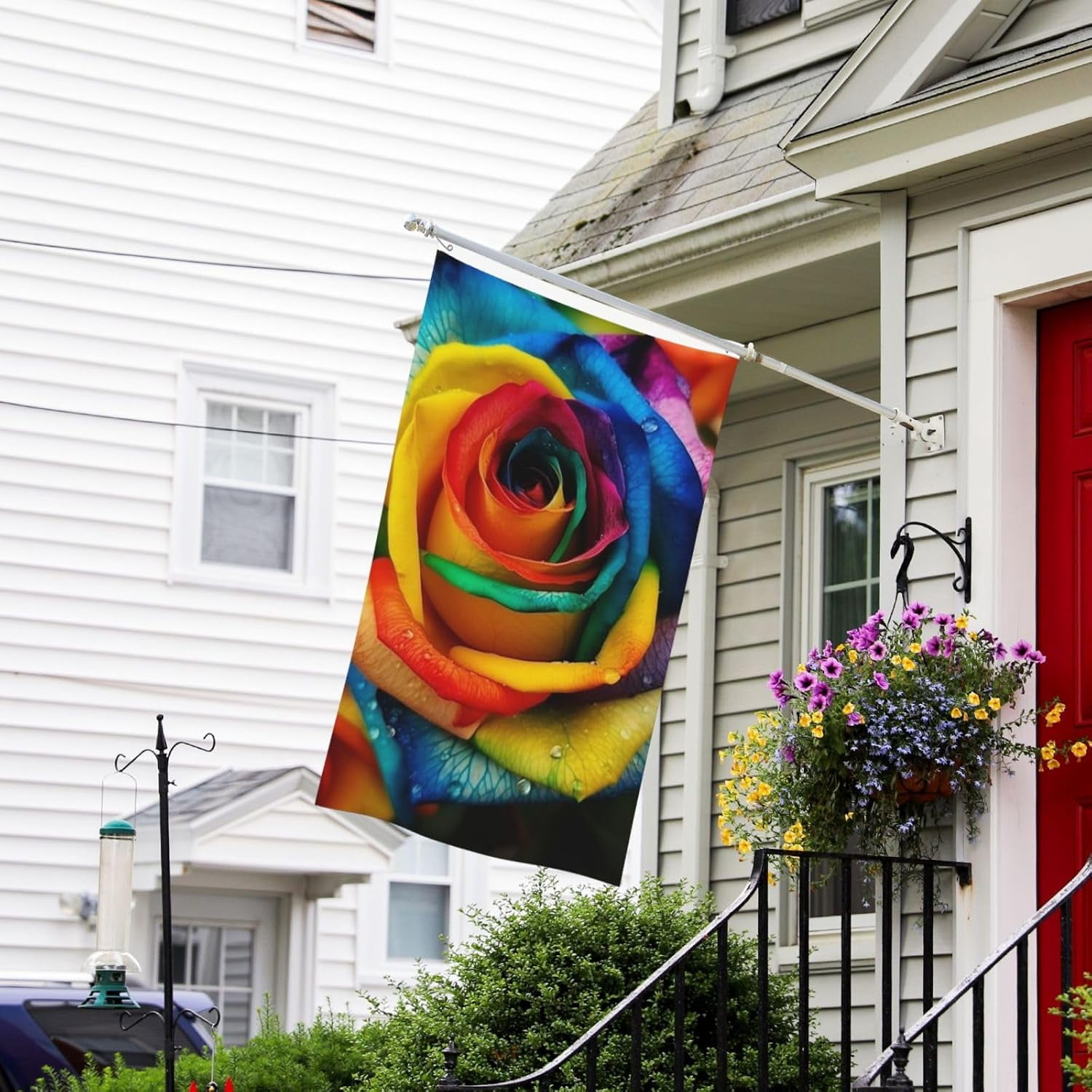 Double Sided Rainbow Rose Garden Yard Flags Greeting Banner Fade ...