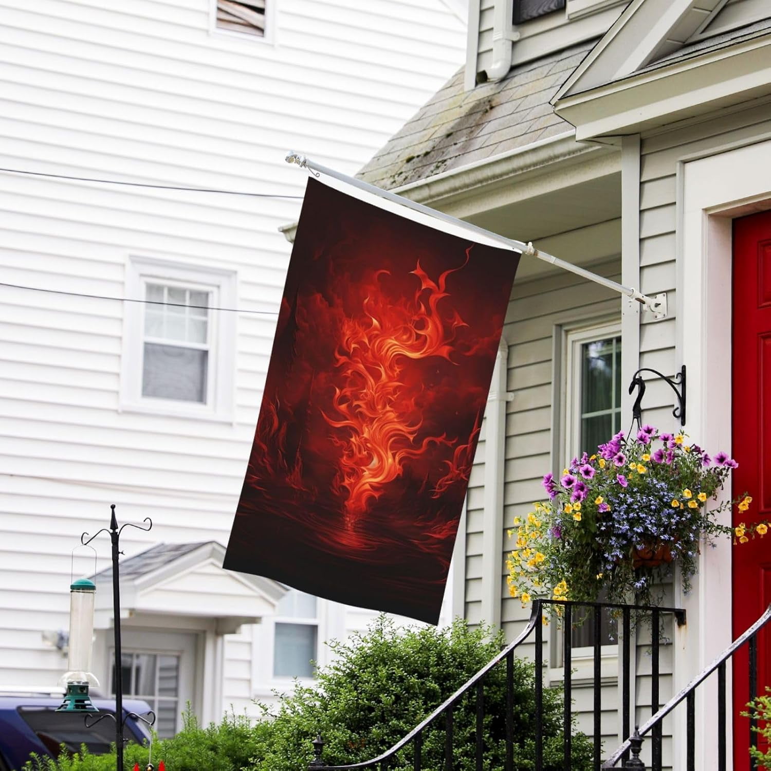 Double Sided Red Flame Garden Yard Flags Greeting Banner Fade Resistant ...