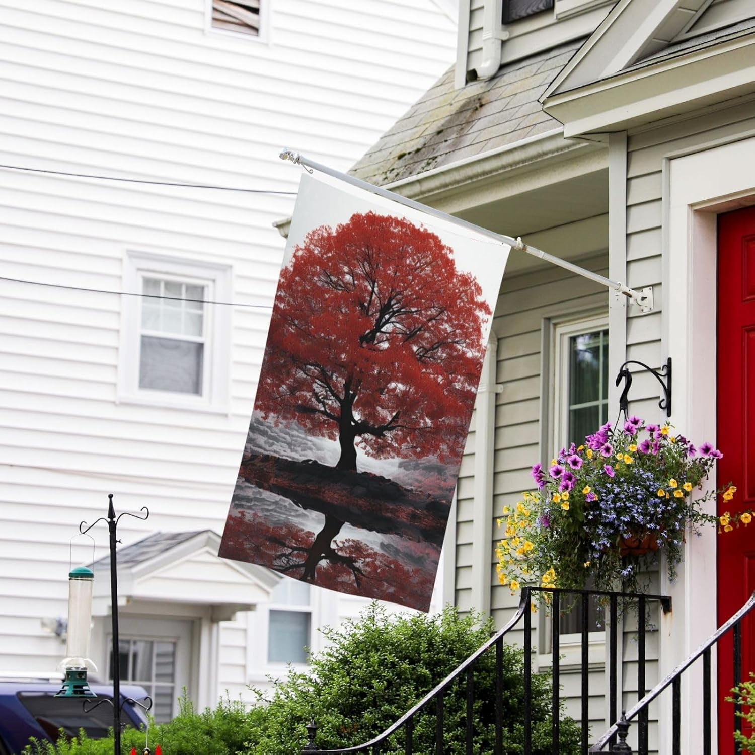 Double Sided Red Tree Garden Yard Flags Greeting Banner Fade Resistant ...