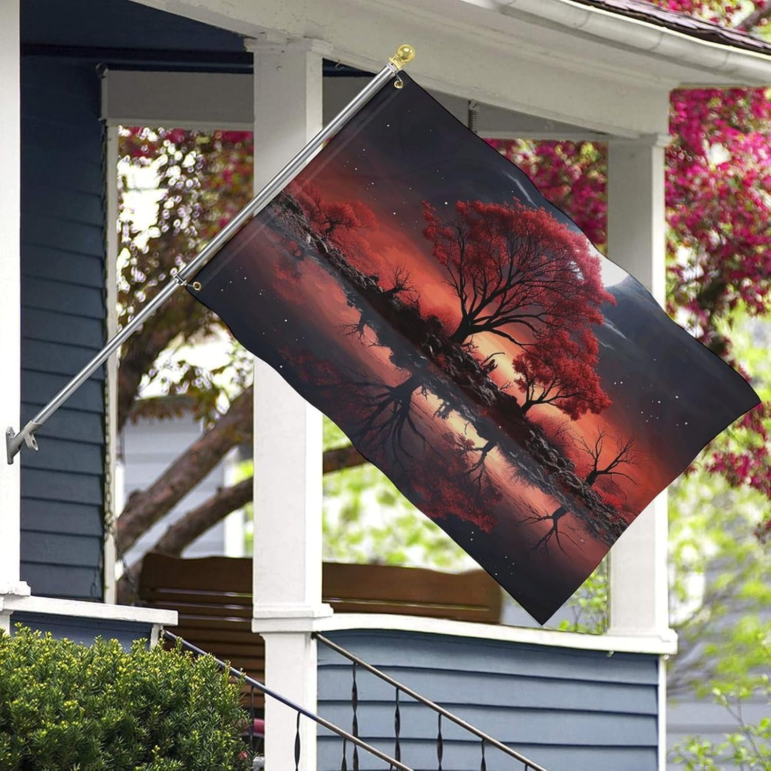 Double Sided Red Tree Lake Moon Garden Yard Flags in Greeting Banner ...