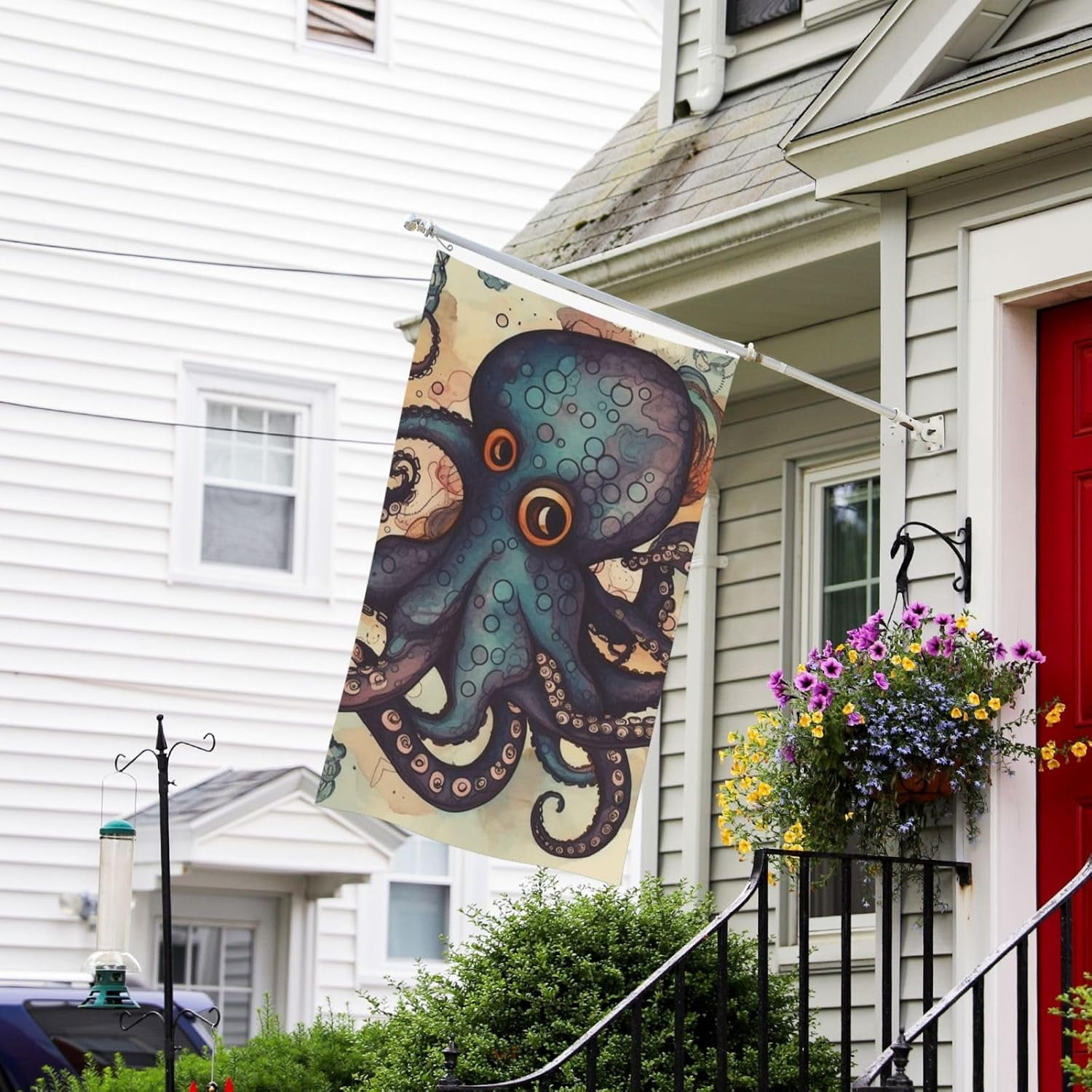 Double Sided Retro Octopus Garden Yard Flags Greeting Banner Fade ...