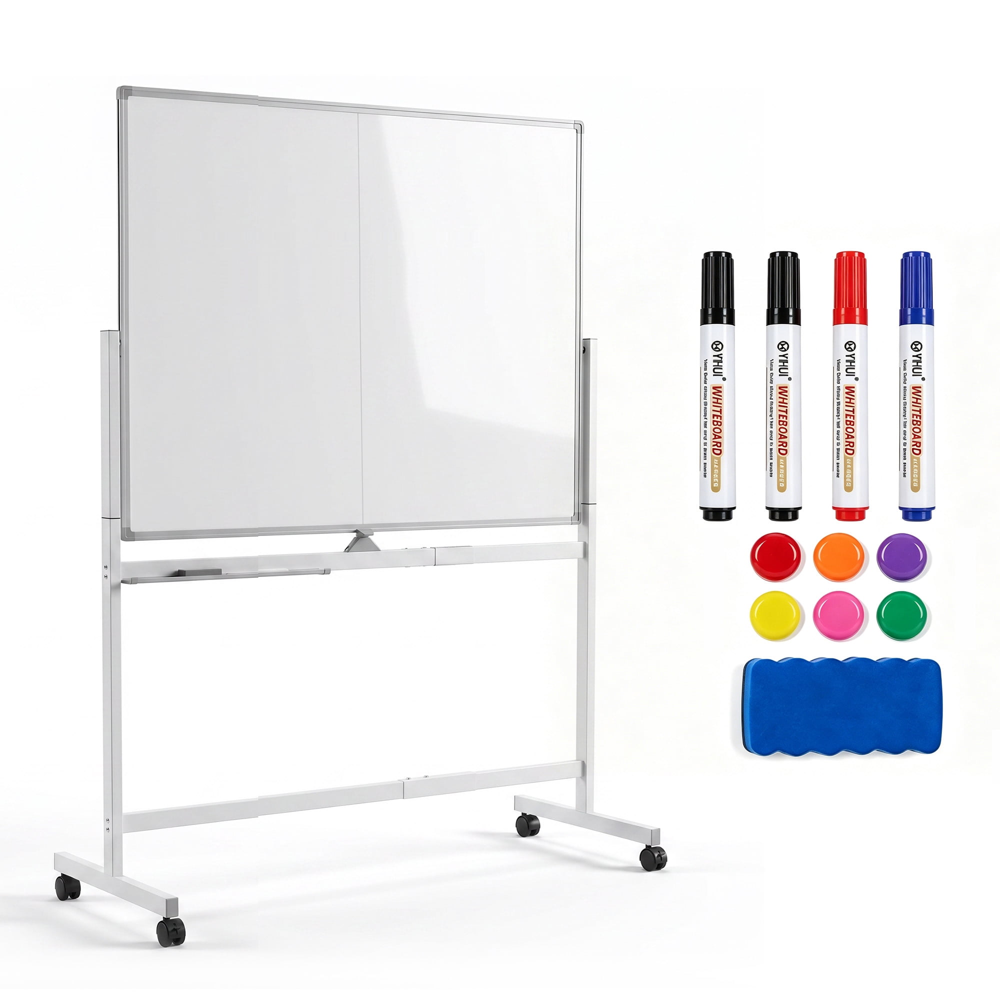 Double-Sided Rolling Magnetic Whiteboard – 48x36 Portable Dry Erase ...