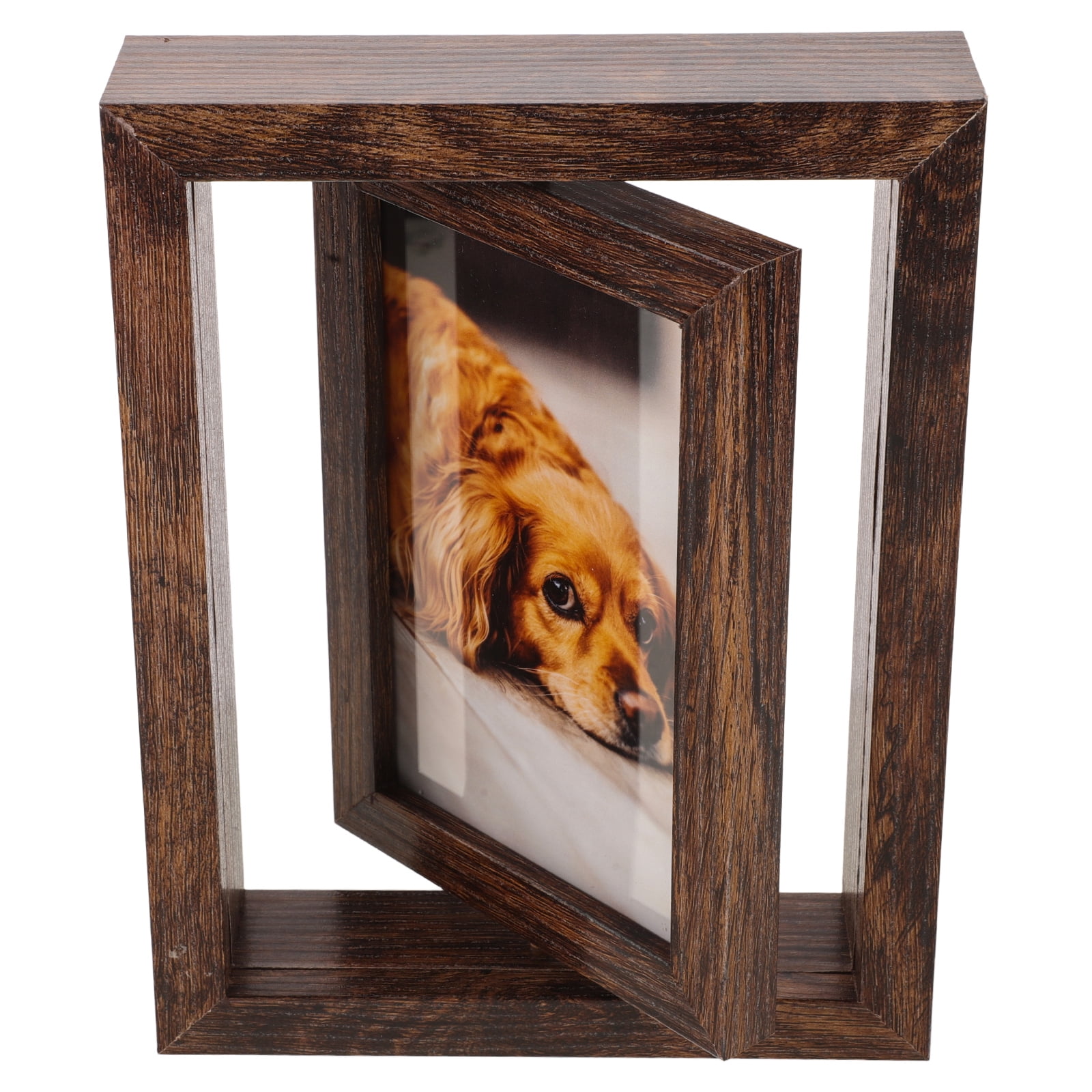 Double-Sided Rotating Wooden Photo Frame Rustic Vintage Picture Display ...