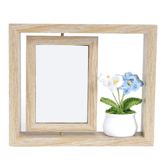 Double-Sided Rotating Wooden Photo Frame With Yarn Flower Potted Plant ...