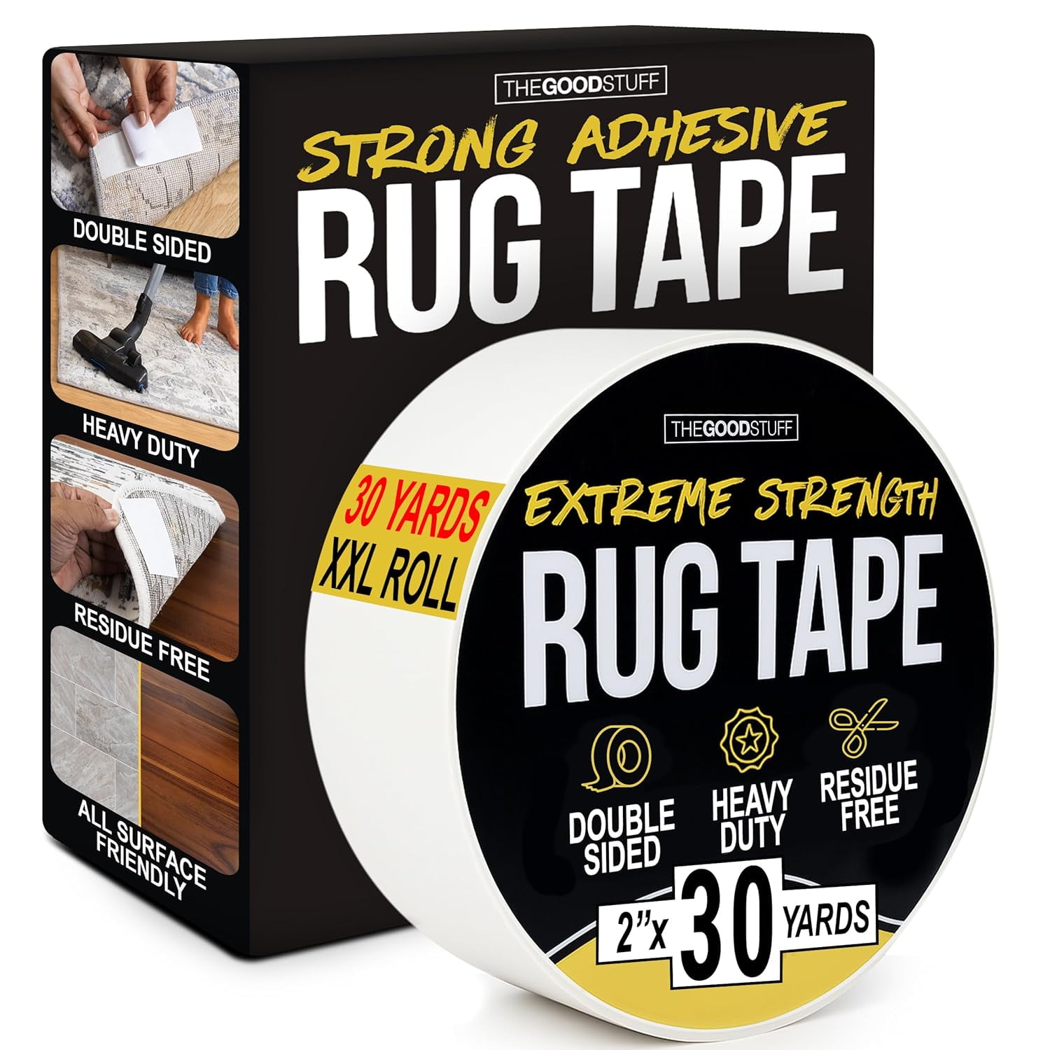 Double Sided Rug Tape [2 Inch x 30 yd] Secure Area Rugs to Carpets ...