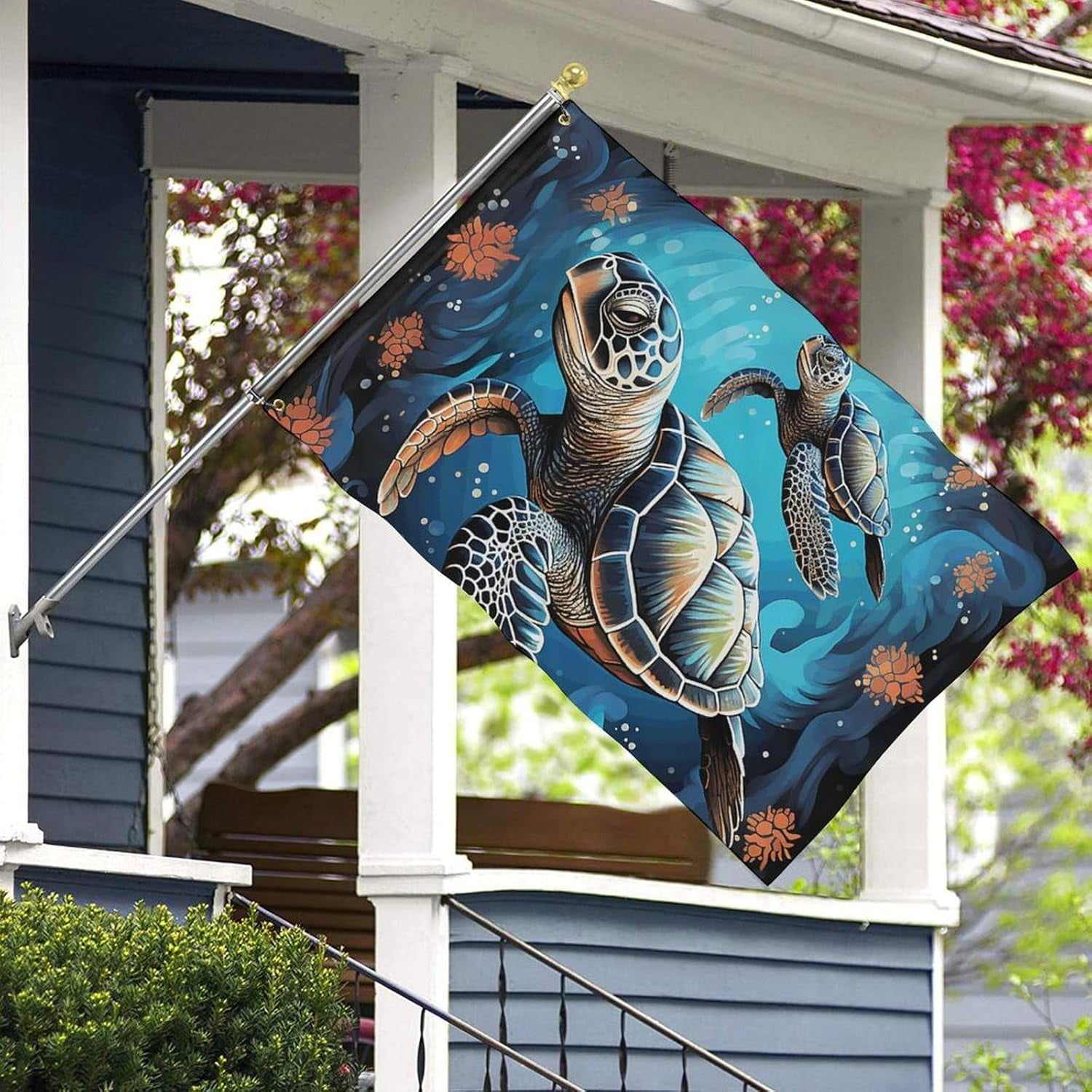 Double Sided Sea Turtle Boho Style Garden Yard Flags in Greeting Banner ...