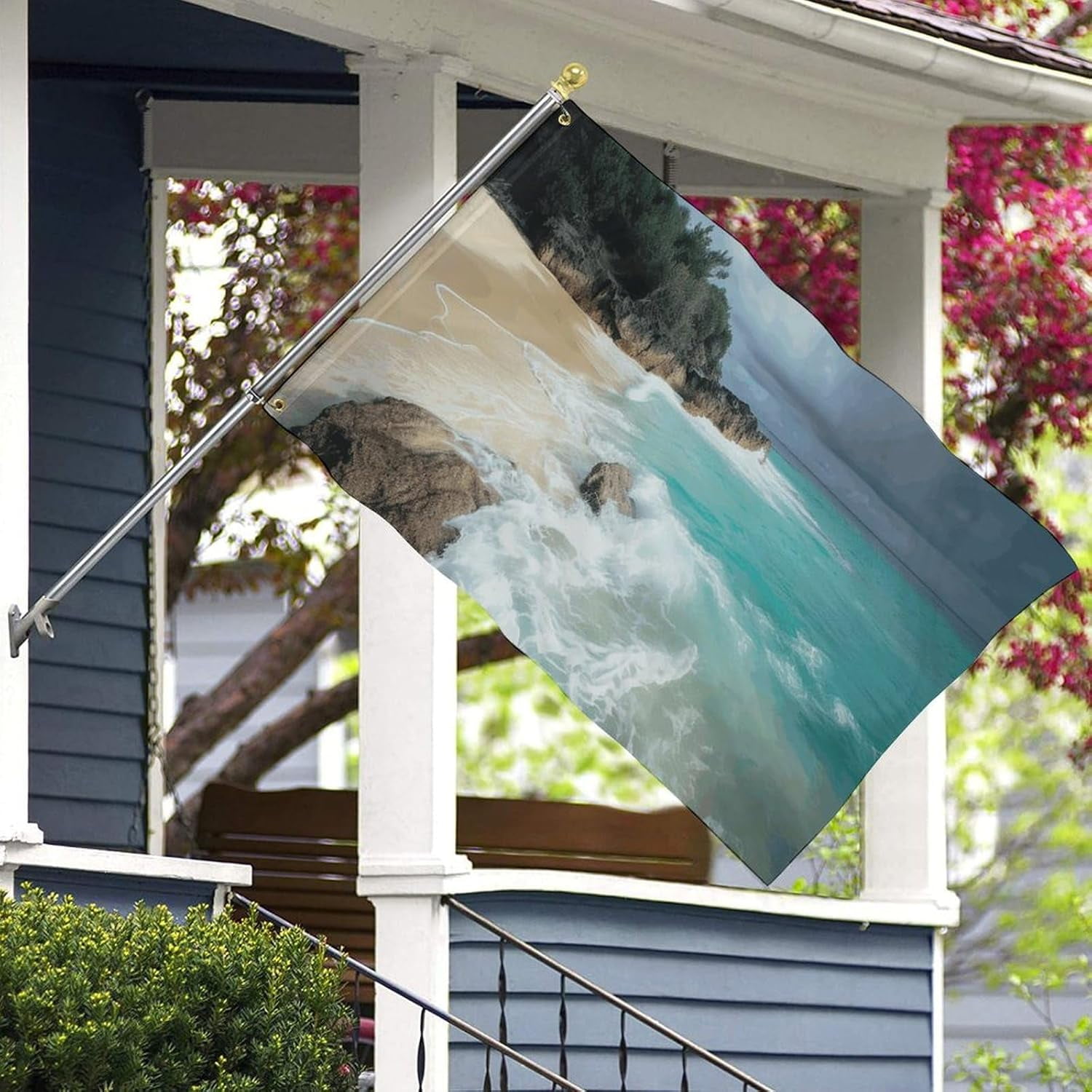 Double Sided Serene Coastal Garden Yard Flags in Greeting Banner Fade ...