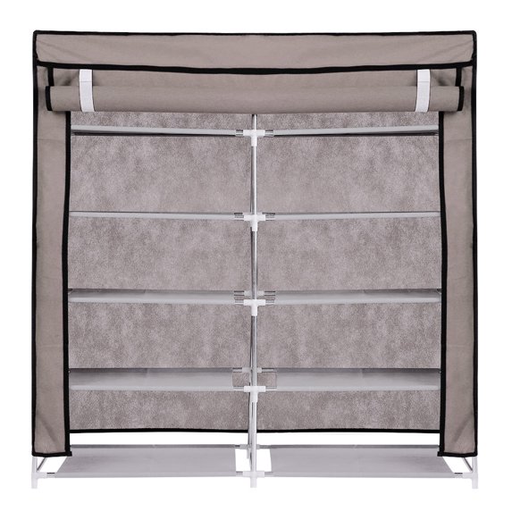 Double-Sided Shoe Rack with Dustproof Cover - Closet Shoe Storage ...