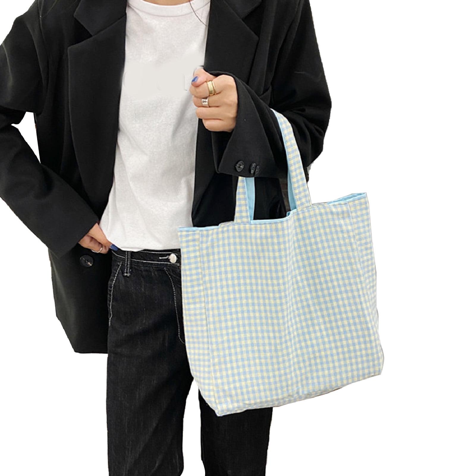 Double Sided Shoulder Bag Women Fashionable Elegant Casual Canvas Plaid ...