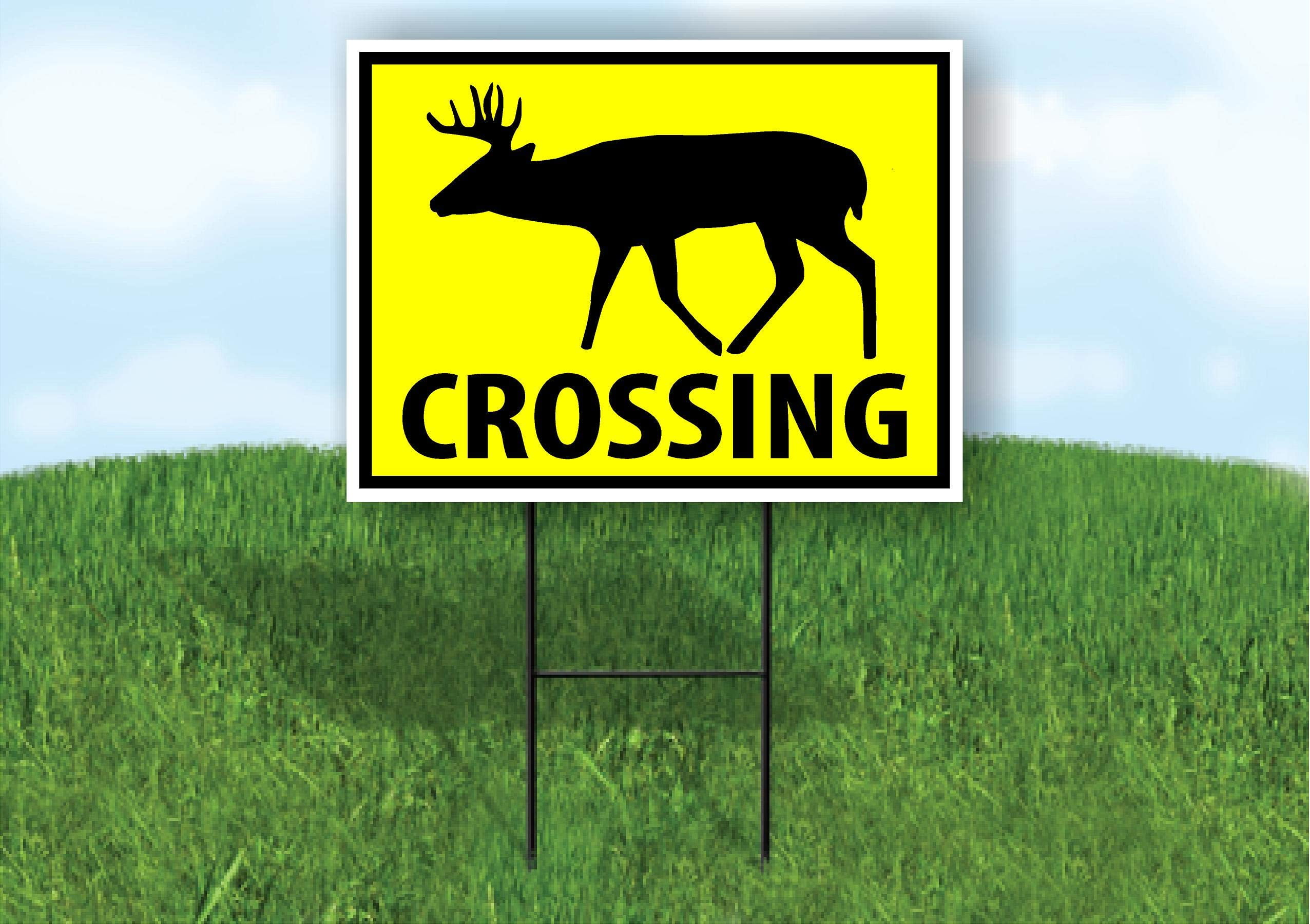 Double Sided Sign DEER BUCK DOE CROSSING XING YELLOW Yard Sign ROAD ...