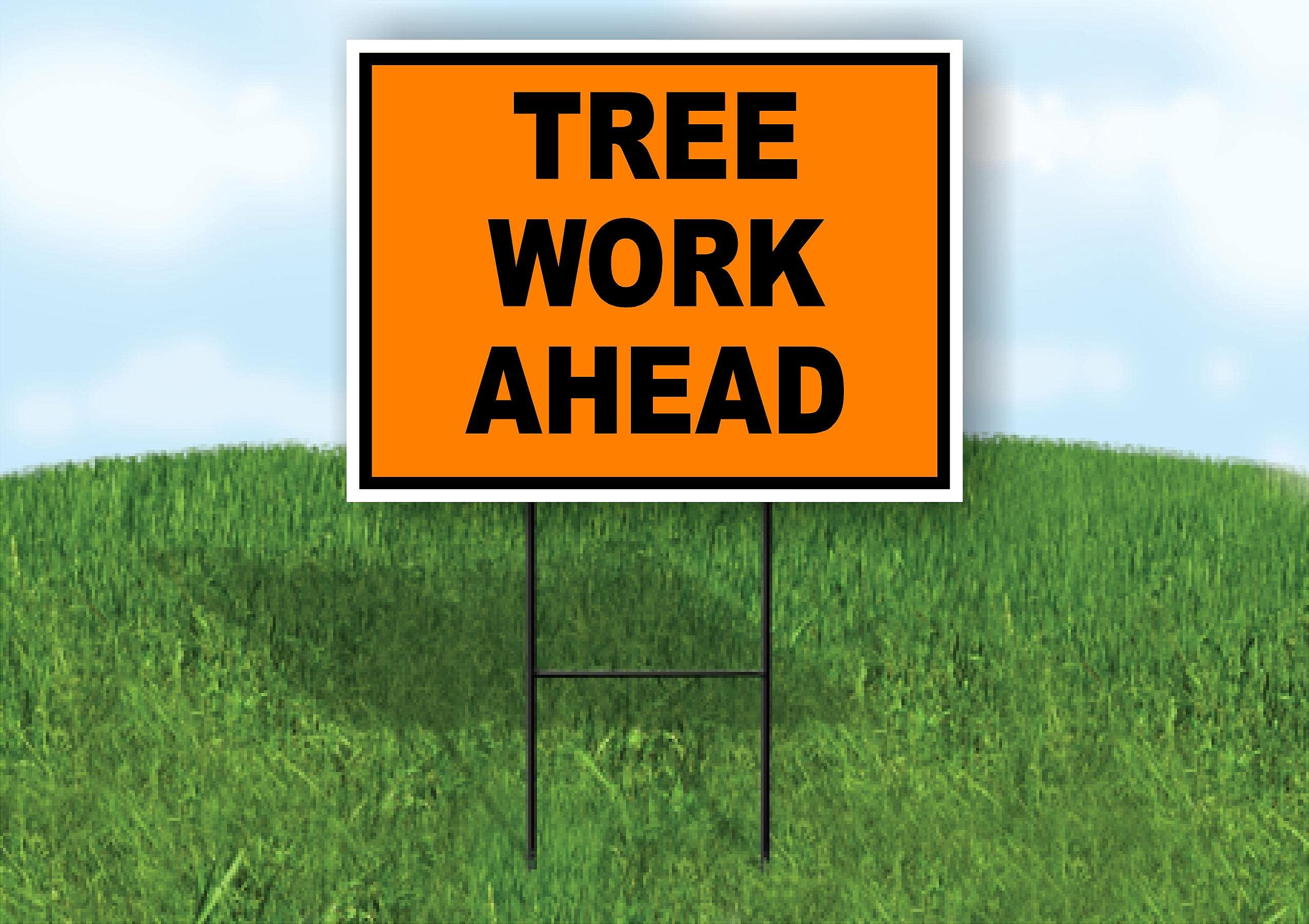 Double Sided Sign TREE Work AHEAD Construction ORANGE BLACK Yard Sign ...
