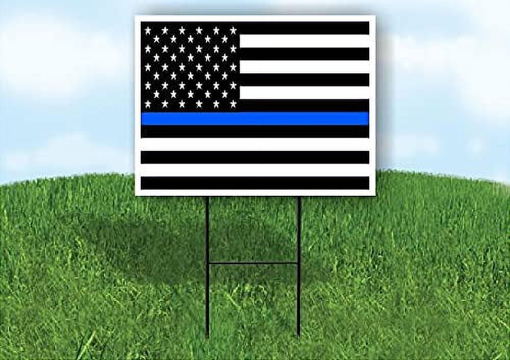 Double Sided Sign USA flag with a thin blue line Yard Sign ROAD SIGN ...
