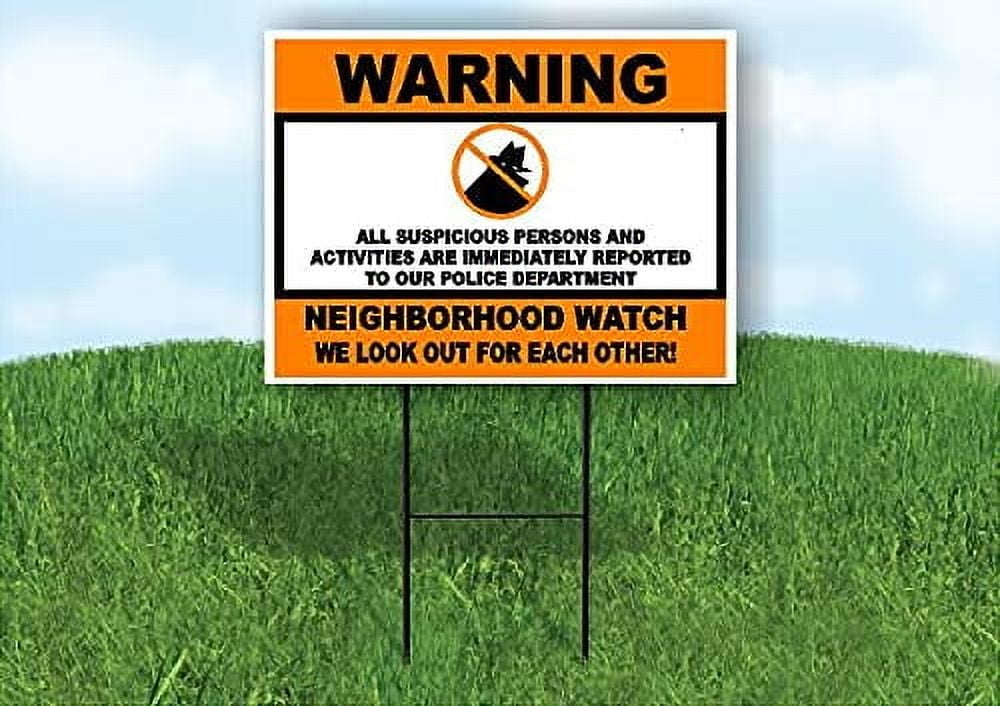 Double Sided Sign Warning neighborhood watch ORANGE Yard Sign ROAD SIGN ...