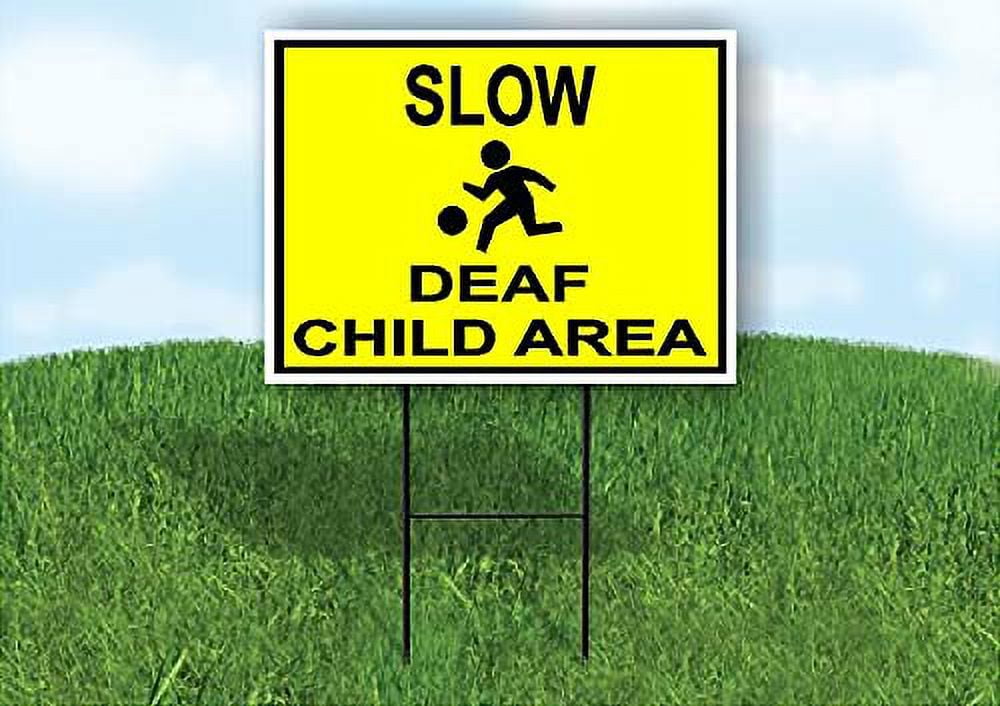 Double Sided Sign slow deaf child area Yard Sign ROAD SIGN with Stand ...