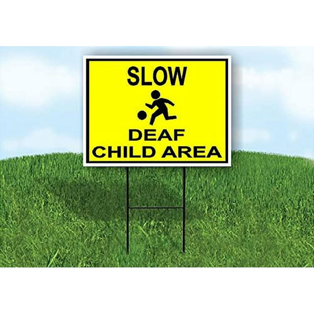 Double Sided Sign slow deaf child area Yard Sign ROAD SIGN with Stand ...