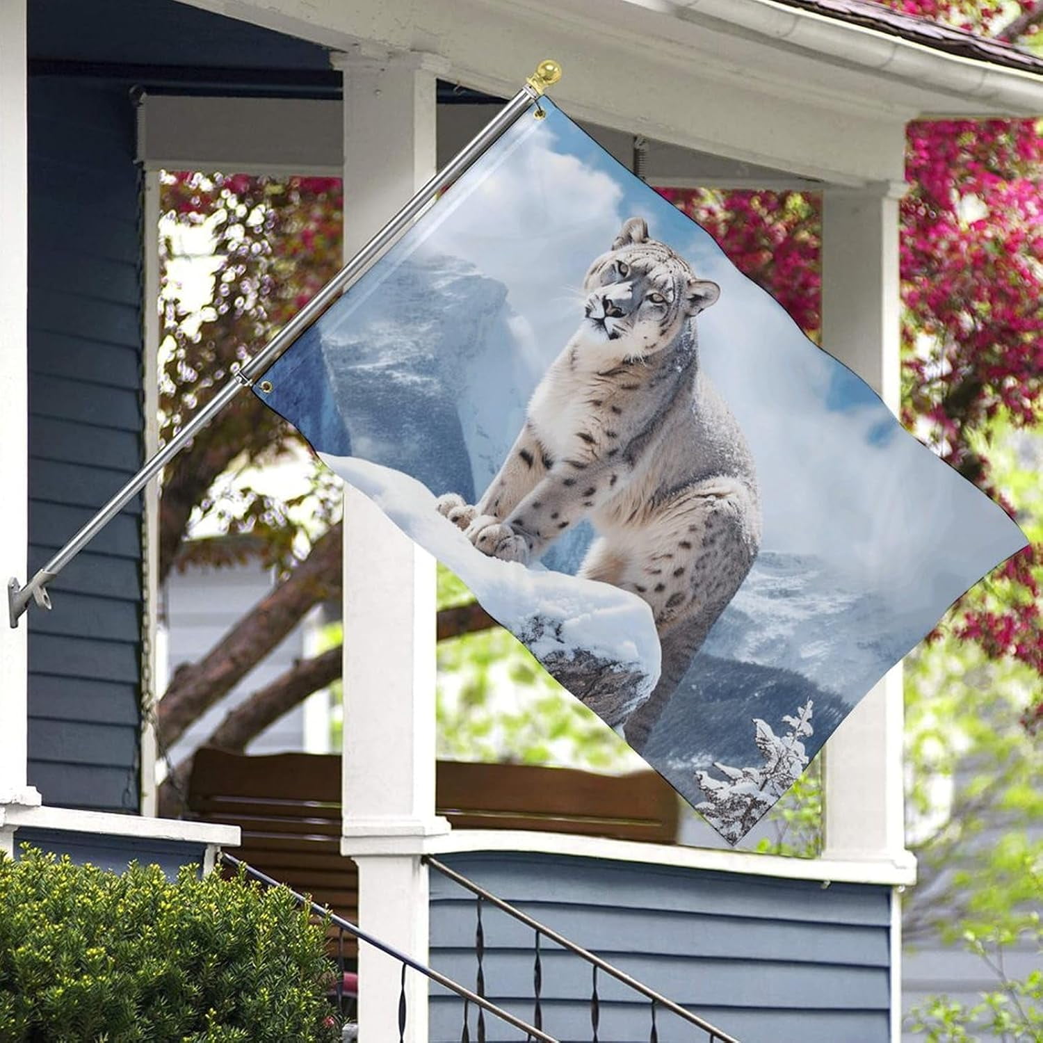 Double Sided Snow Leopard Mountain Garden Yard Flags in Greeting Banner ...