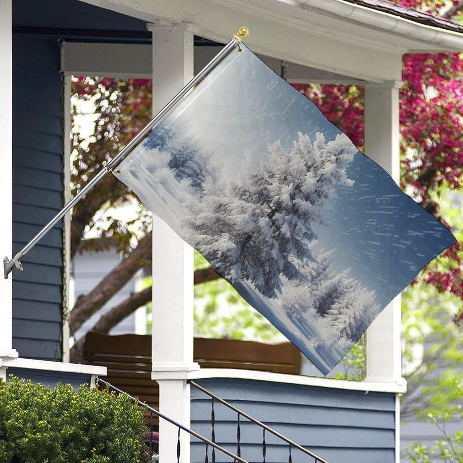 Double Sided Snow Pine Tree Christmas Garden Yard Flags in Greeting ...