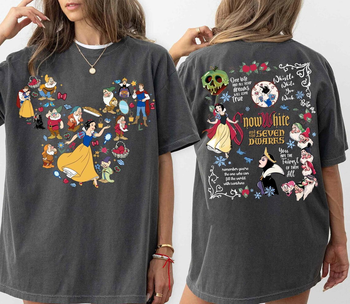 Double Sided Snow White And Seven Dwarfs Graphic T-shirt, Evil Queen ...