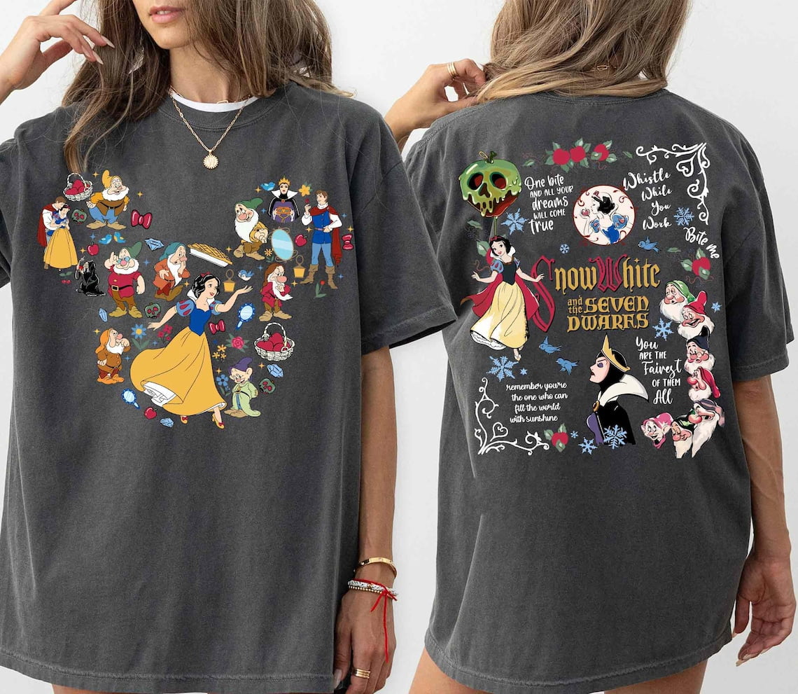 Double Sided Snow White And Seven Dwarfs Graphic T-shirt, Evil Queen ...