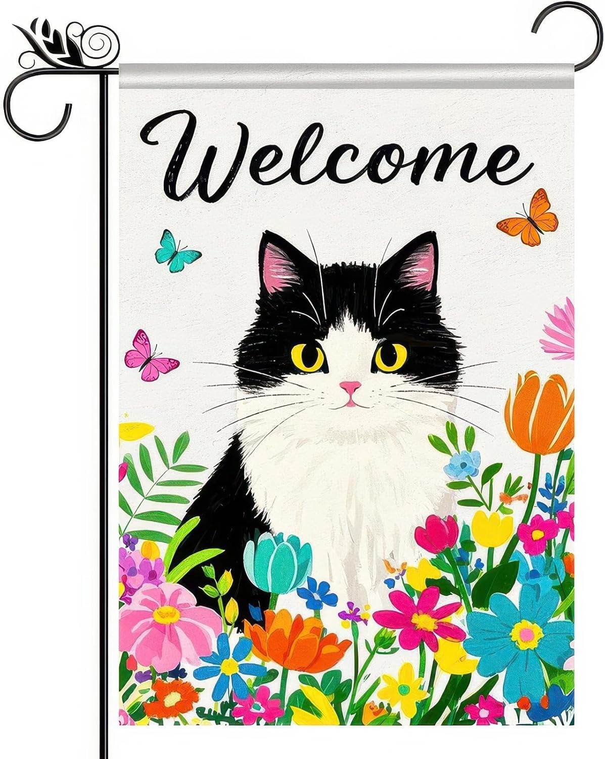 Double Sided Spring Garden Flag 12x18 Inch With Flowers Cow And Cat ...