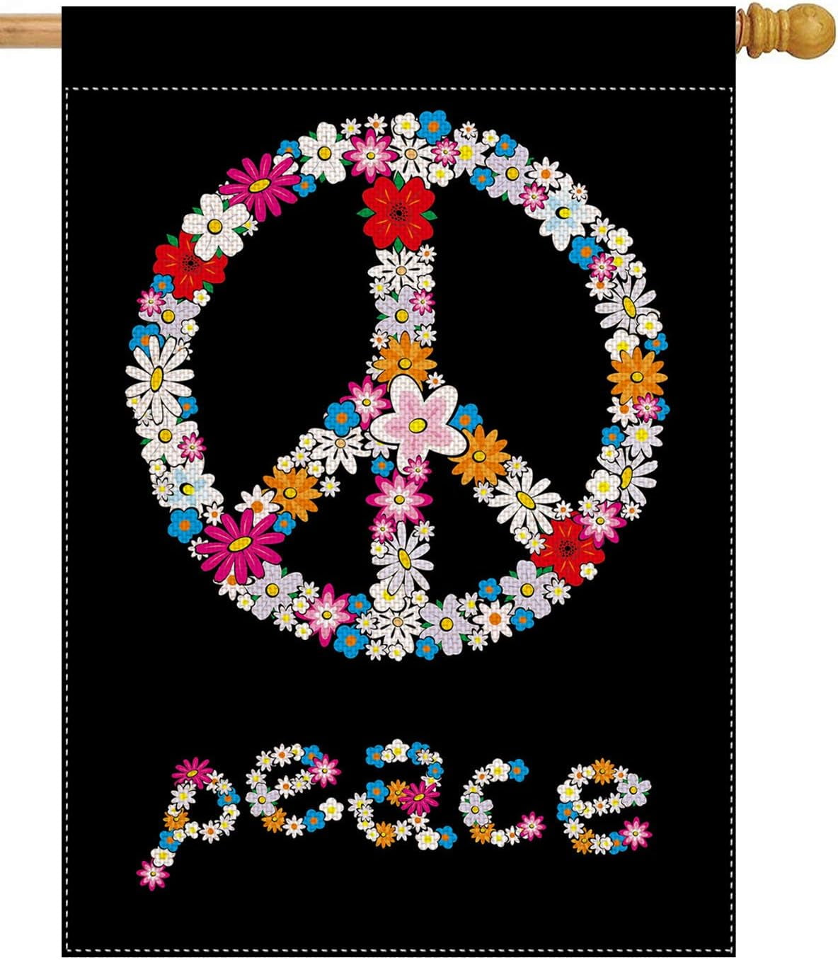 Double Sided Spring Peace Sign Flower Symbol Burlap Garden Flag Banner ...