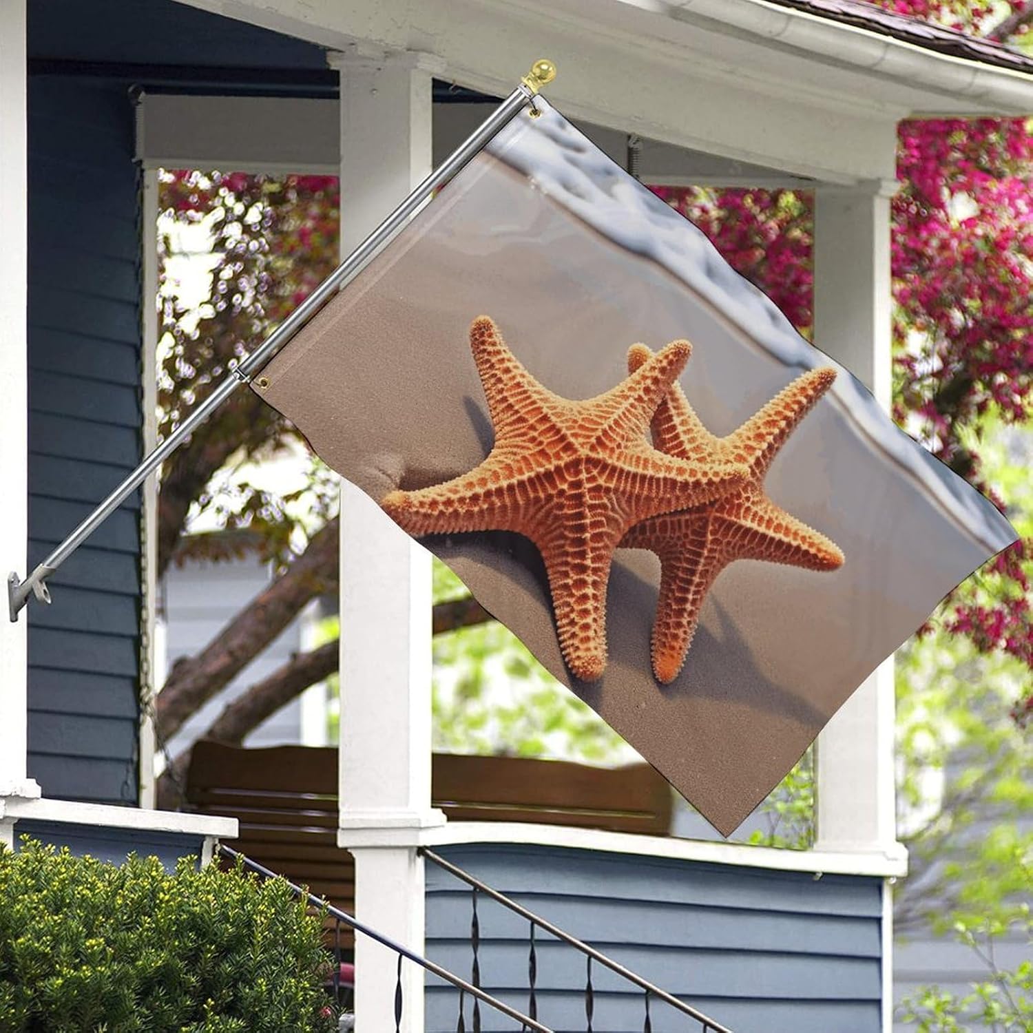Double Sided Starfish on The Beach Garden Yard Flags in Greeting Banner ...