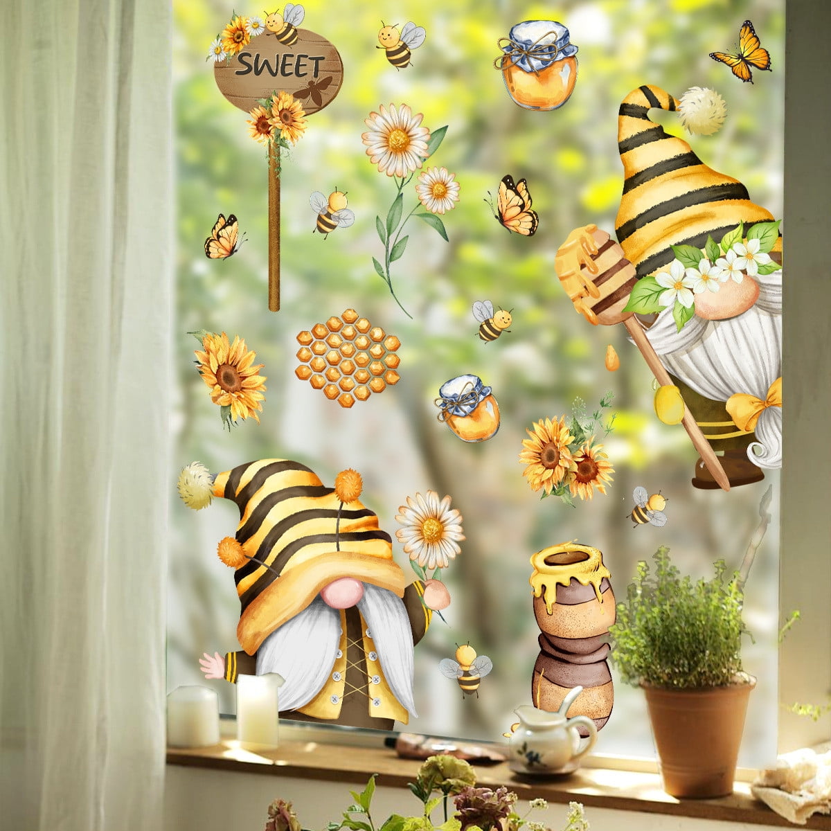 Double-Sided Sunflower Window Sticker Colorful PVC Wall Decal for Glass ...