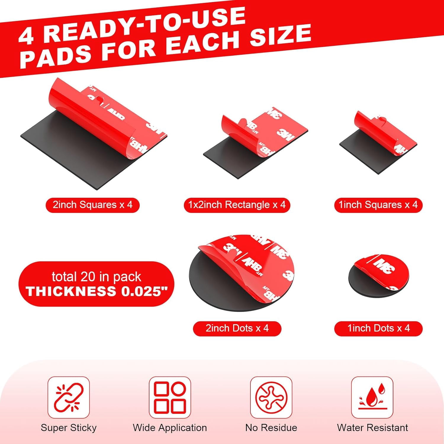 Double Sided Tape Heavy Duty 20PCS Adhesive Pads 1“ and 2” Squares Dots ...