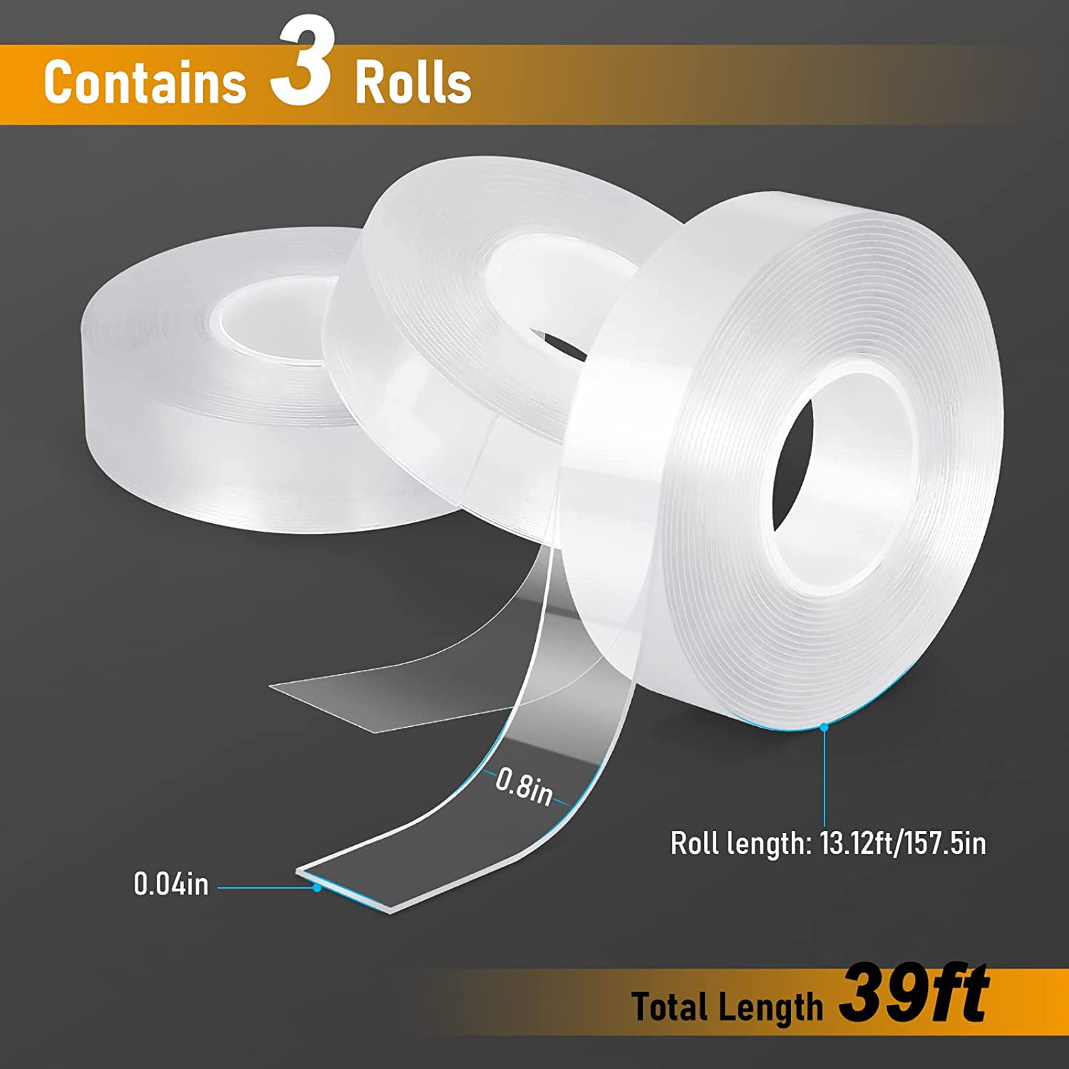 Double Sided Tape Heavy Duty (Pack of 3, Total 39.37FT), Multipurpose ...