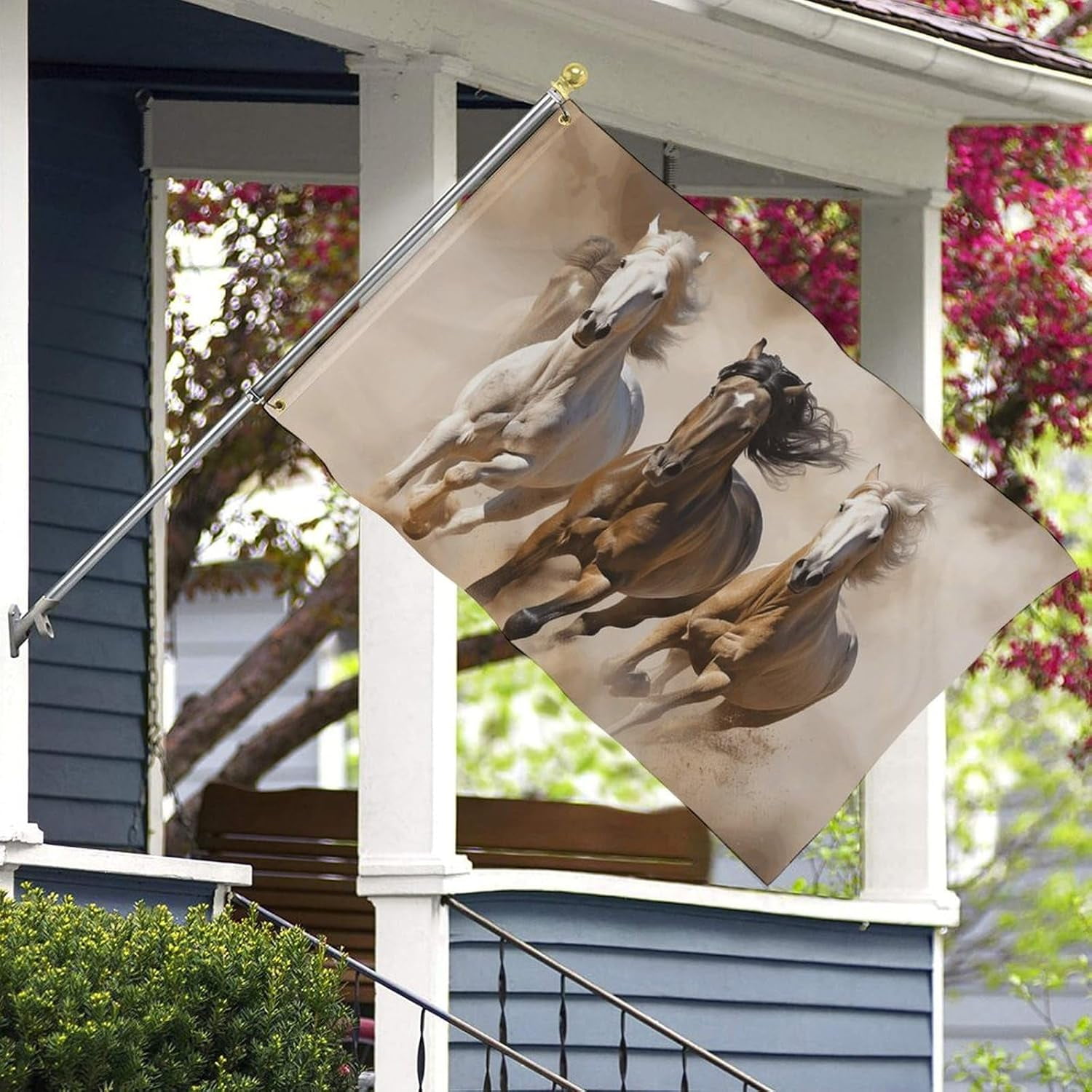 Double Sided Three Running Horses Garden Yard Flags in Greeting Banner ...