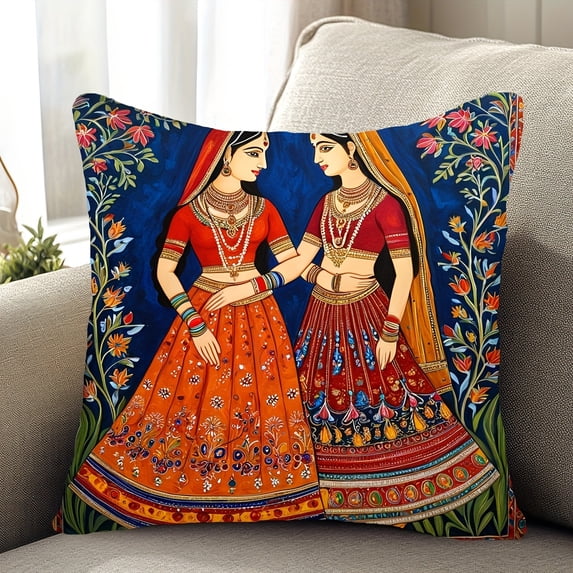 Double-Sided Traditional Indian Women Pillow Cover, Vibrant Saree ...