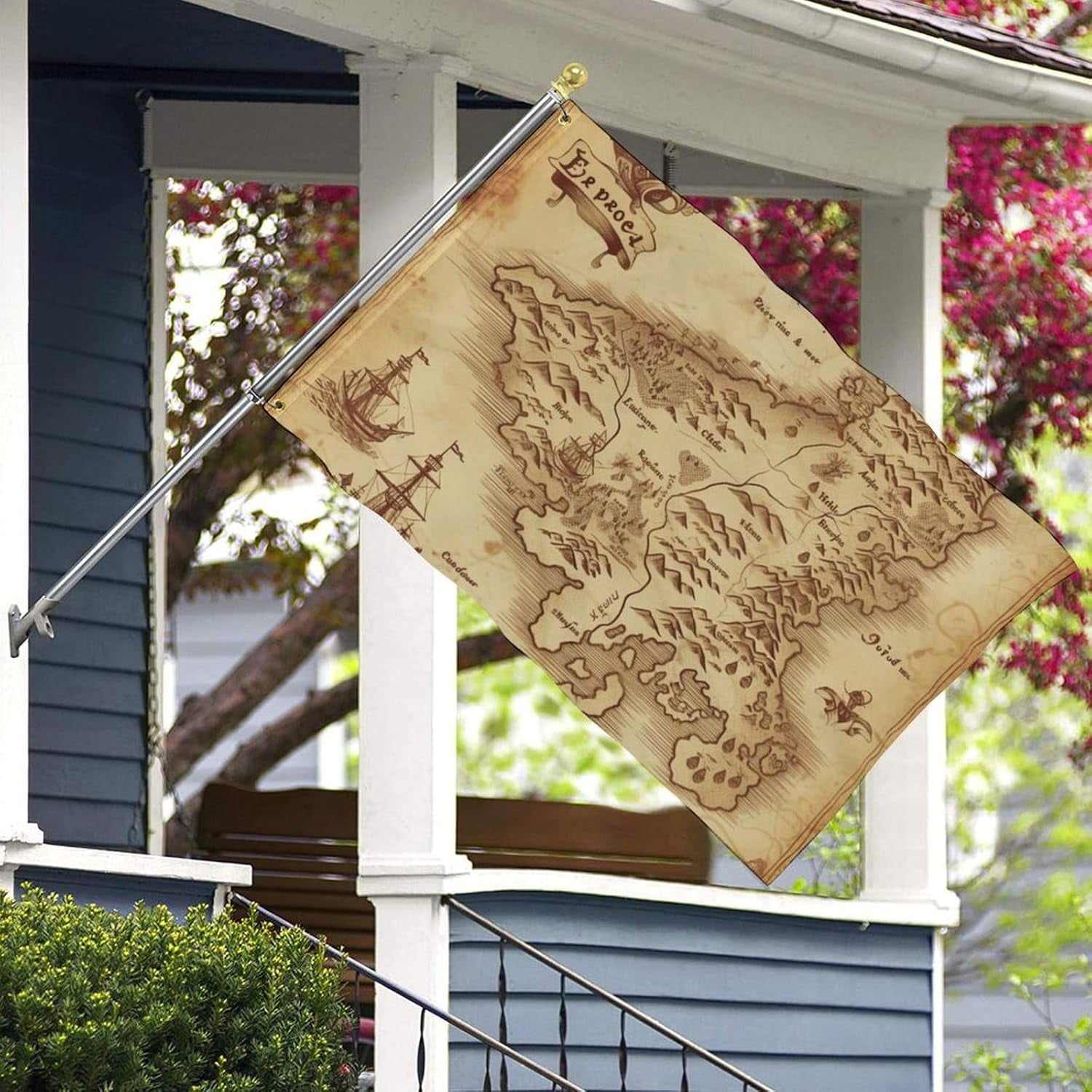 Double Sided Treasure Map Vintage Garden Yard Flags in Greeting Banner ...