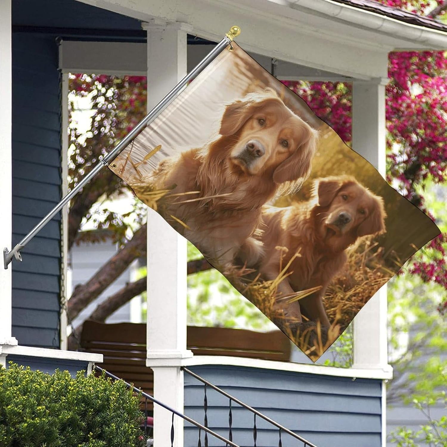 Double Sided Two Golden Retrievers Garden Yard Flags in Greeting Banner ...