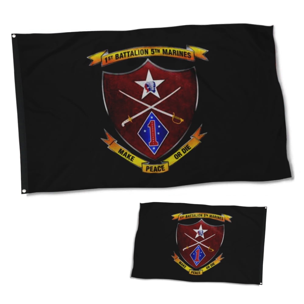Double Sided US Military 1st Battalion 5th Flag Banner with Brass Grommets 3x5 Feet Black ...