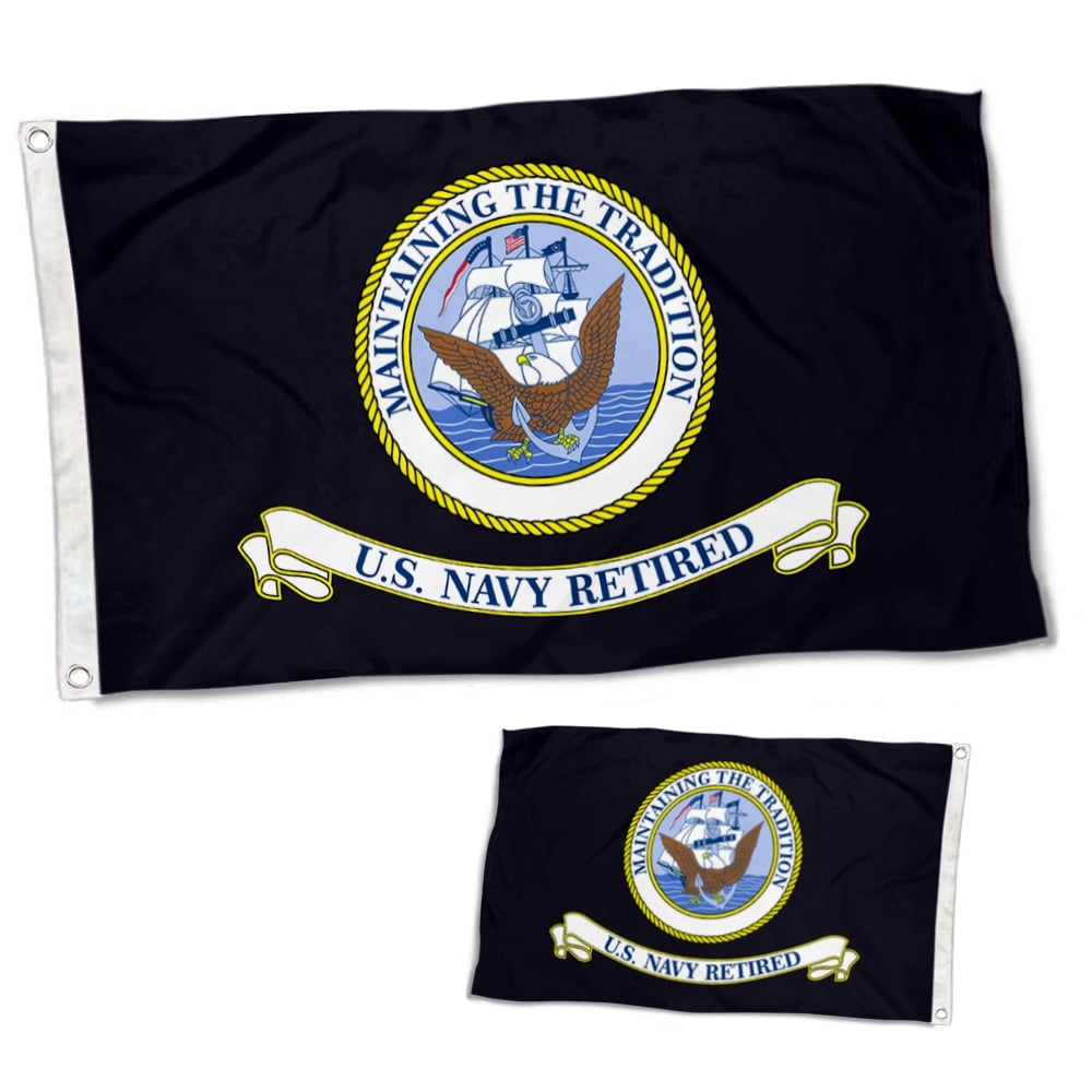 Double Sided United States Navy Retired Military Flag banner with Brass ...