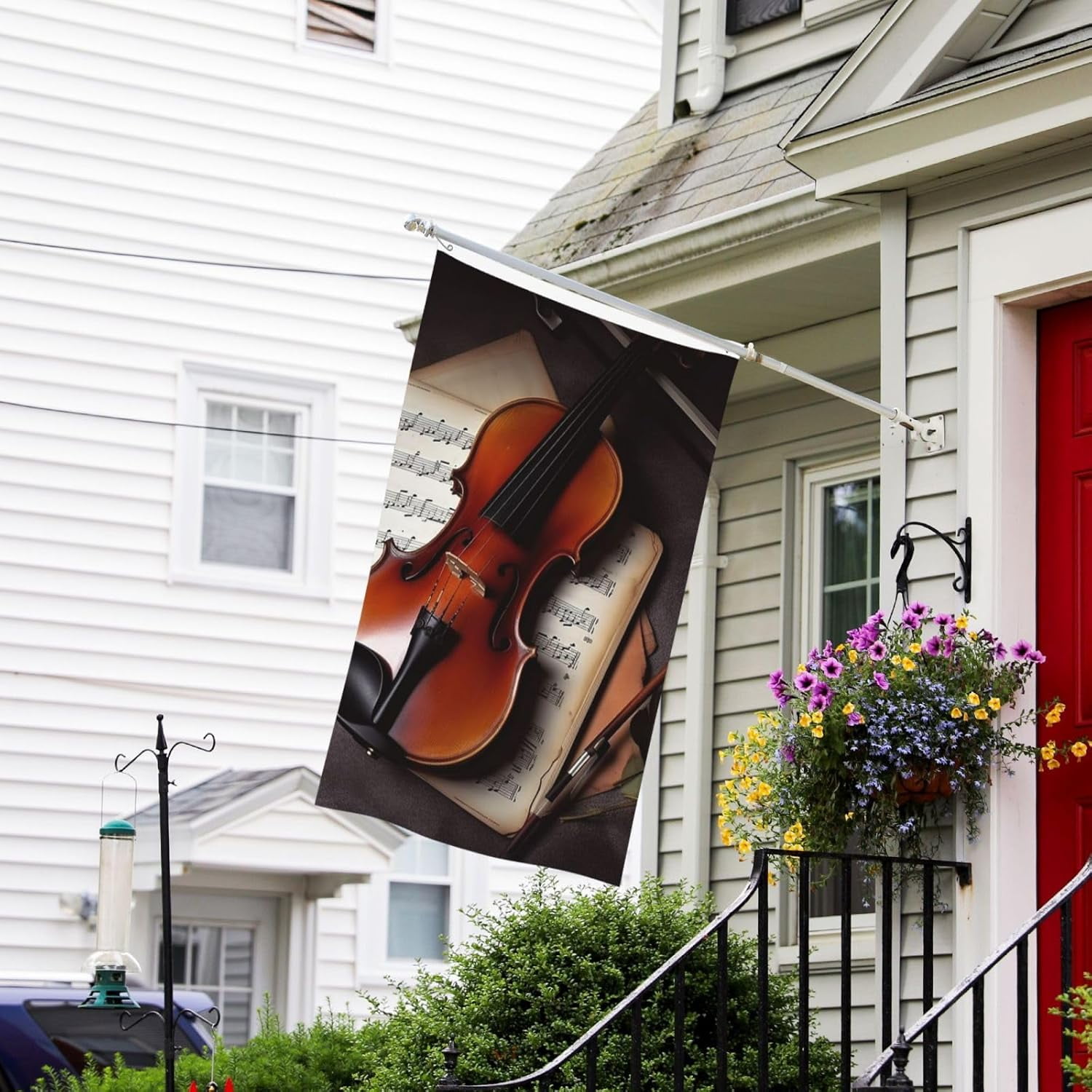 Double Sided Violin Sheet Music Garden Yard Flags Greeting Banner Fade ...