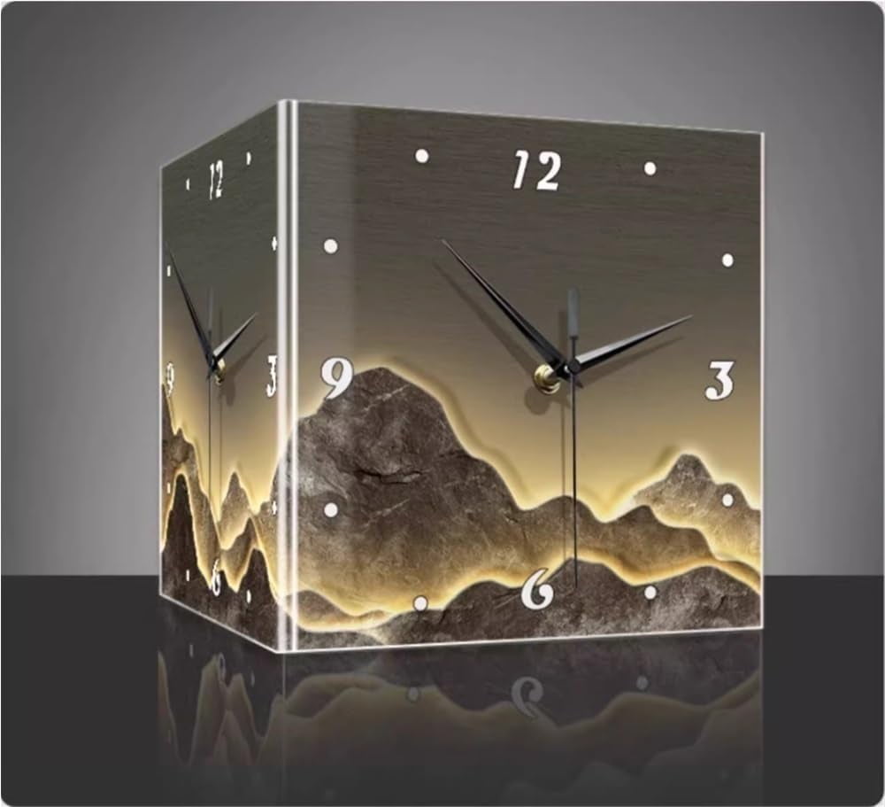 Double-Sided Wall Clock, Modern Corner Wall Clock with Light, Mountain ...