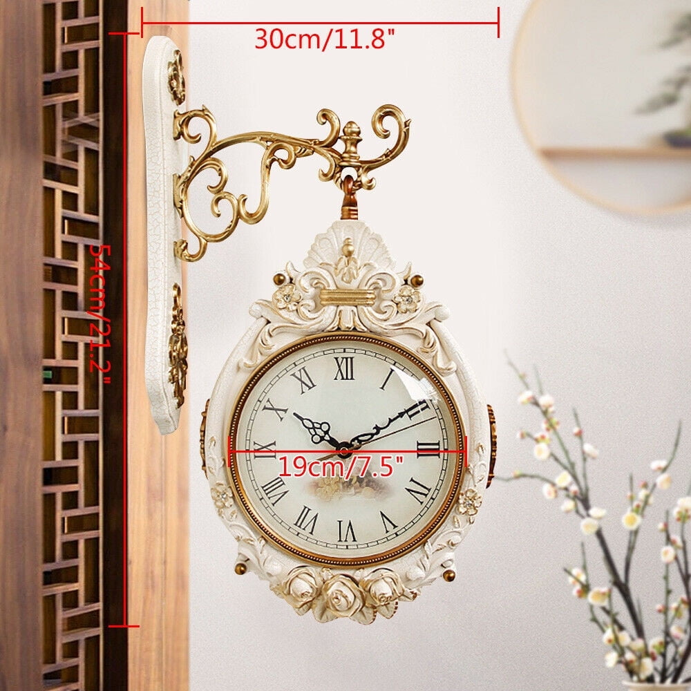 Double-Sided Wall Mounted Clock Accurate Pointer Vintage Hanging Clock ...