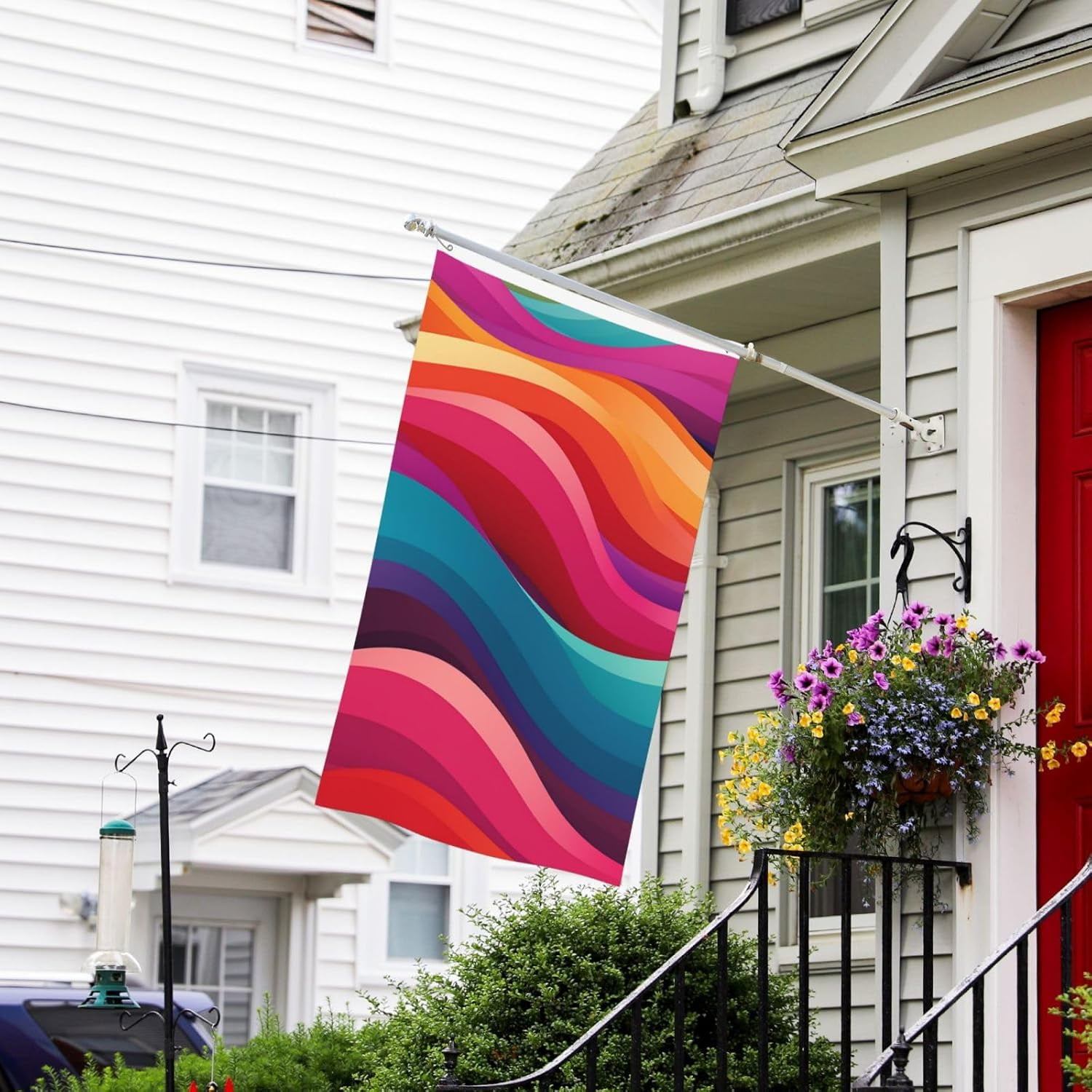 Double Sided Waving Template Colorful Curves Garden Yard Flags Greeting ...