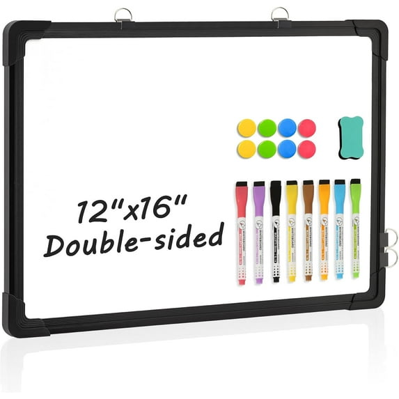 Double-Sided White Board, 12" x 16" Dry Erase Board Small Whiteboard ...