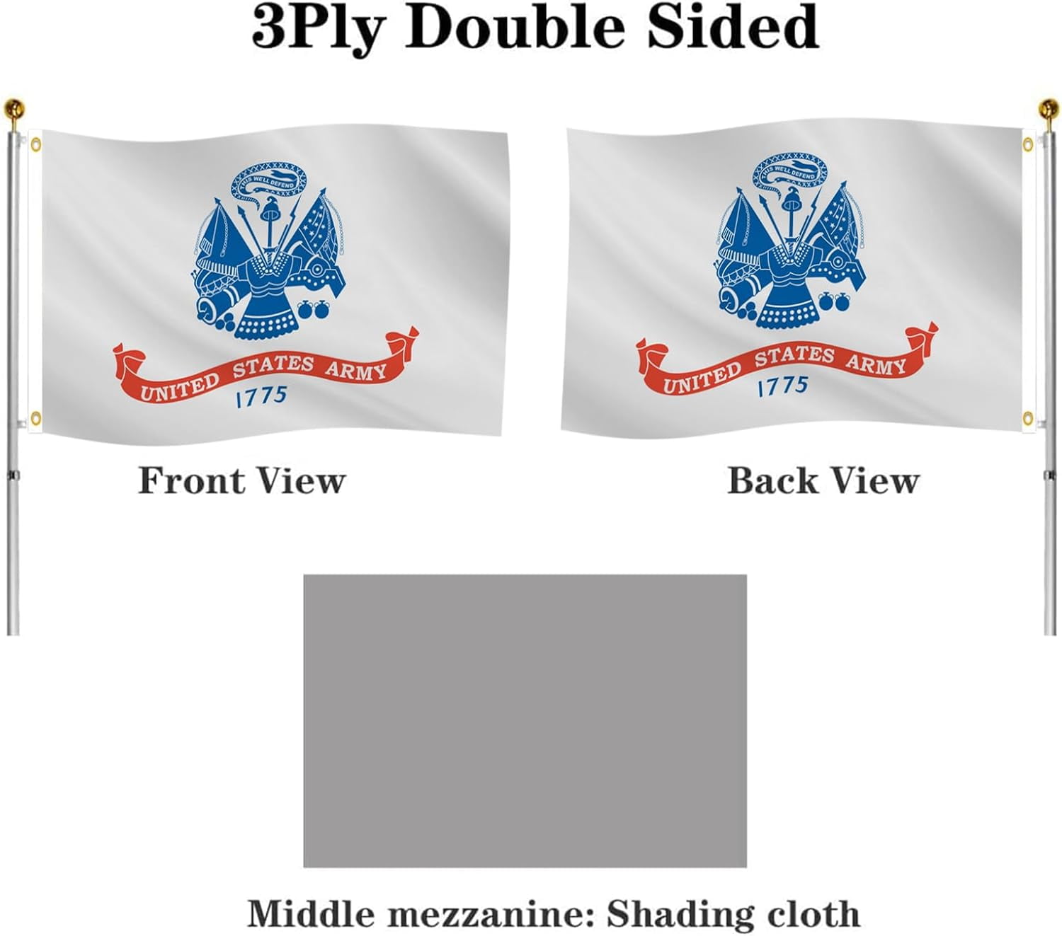 Double Sided White Us Army Star Military Flag 2X3 Outdoor- Uv Fade ...