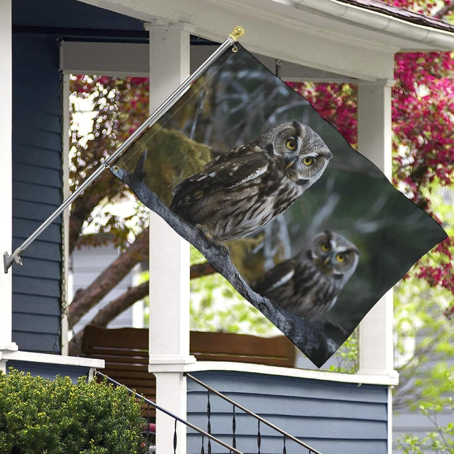 Double Sided Wild Owl Birds Garden Yard Flags in Greeting Banner Fade ...