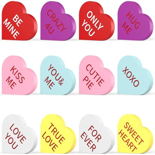 Double Sided Wooden Conversation Hearts Decor Set of 12, Valentine's ...