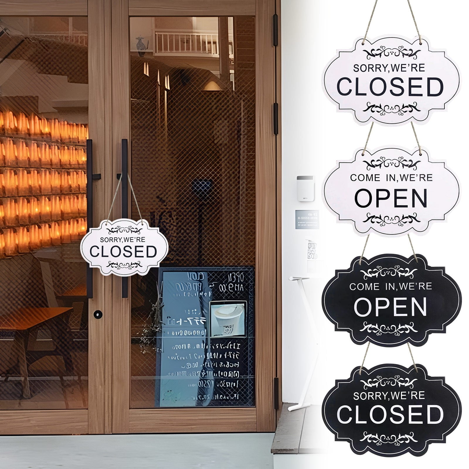 Double-Sided Wooden Door Sign | Open Closed Shop Sign | Hanging ...
