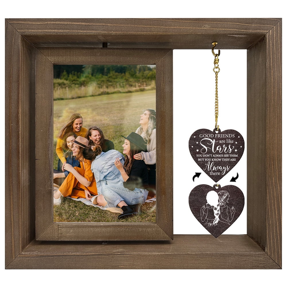 Double Sided Wooden Rotating Photo Frames with DIY Word Heart Charm for ...