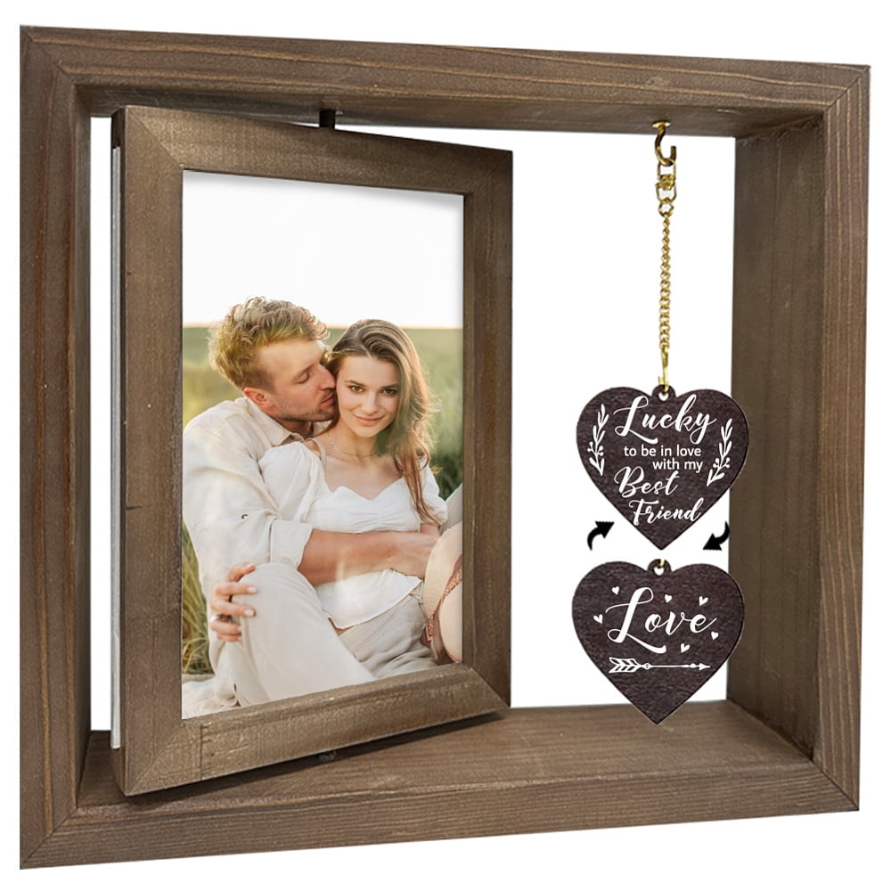 Double Sided Wooden Rotating Photo Frames with DIY Word Heart Charm for ...