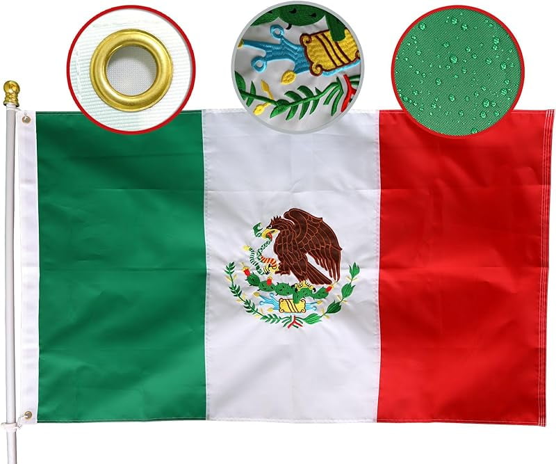 Double Sides Mexico Flag 3x5 Ft Large Outdoor - Embroidered Mexican ...