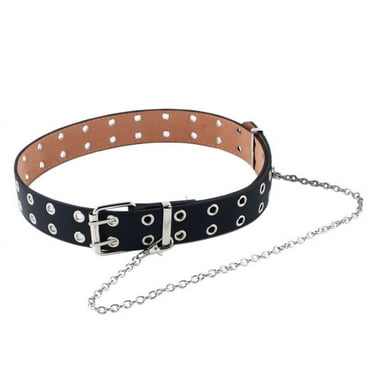 Skeleteen Double Grommet Punk Belt - Black Faux Leather 2 Prong and ...